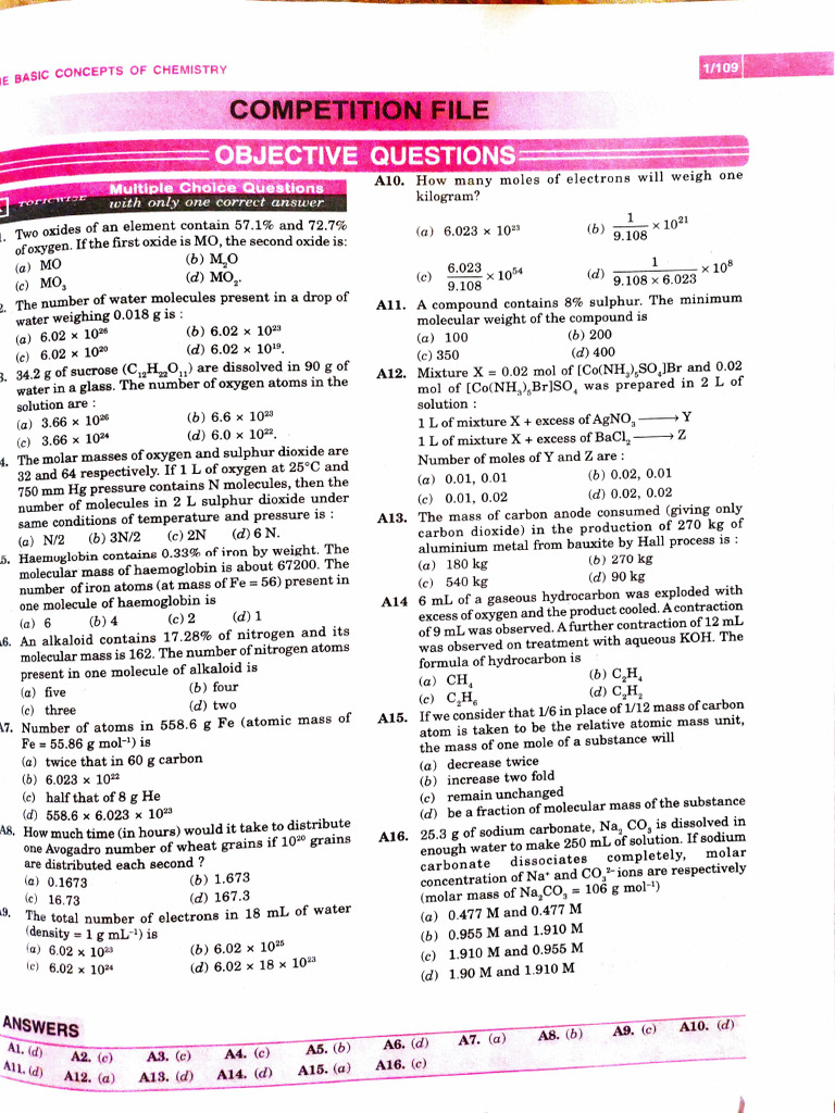 Chemclass11moleconcept Jee Pyq | PDF | Mole (Unit) | Chemical Substances
