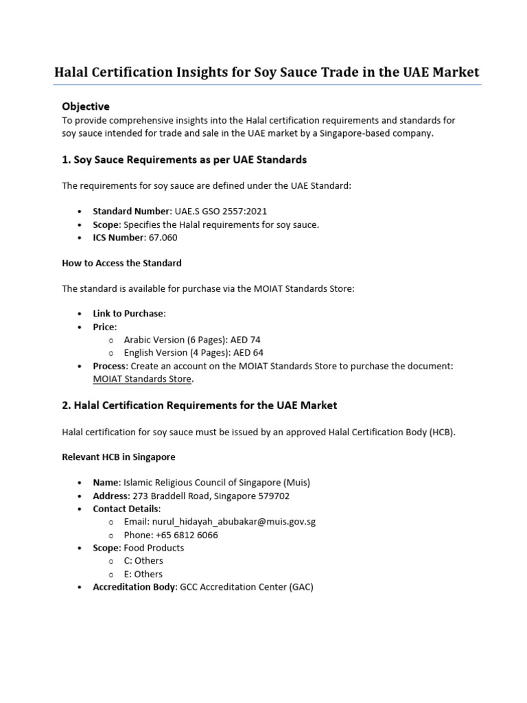 UAE Halal Certification for Soy Sauce | PDF