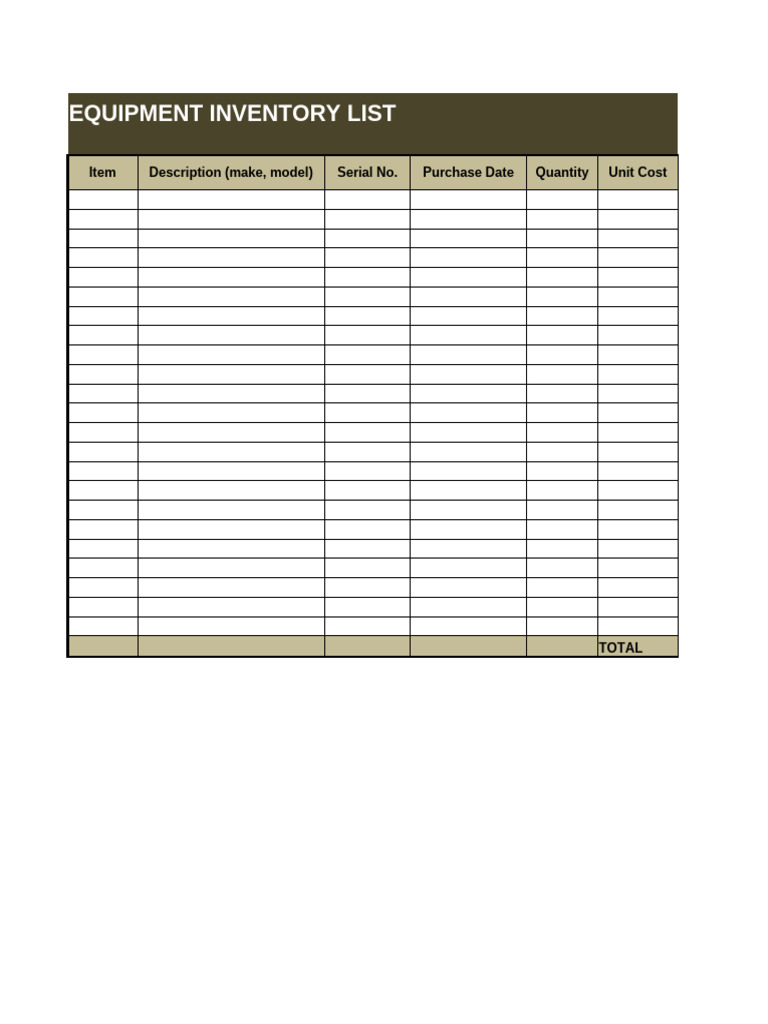Blank Equipment Inventory List Template | PDF