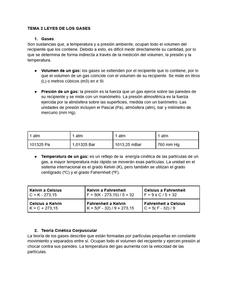 Tema 2 Leyes de Los Gases Física y Química | PDF | Gases | Presión