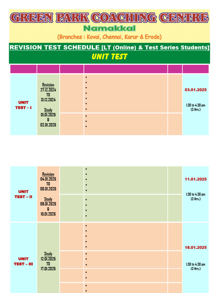 Online & Test Series - Schedule - 1 | PDF | Chemistry | Physics