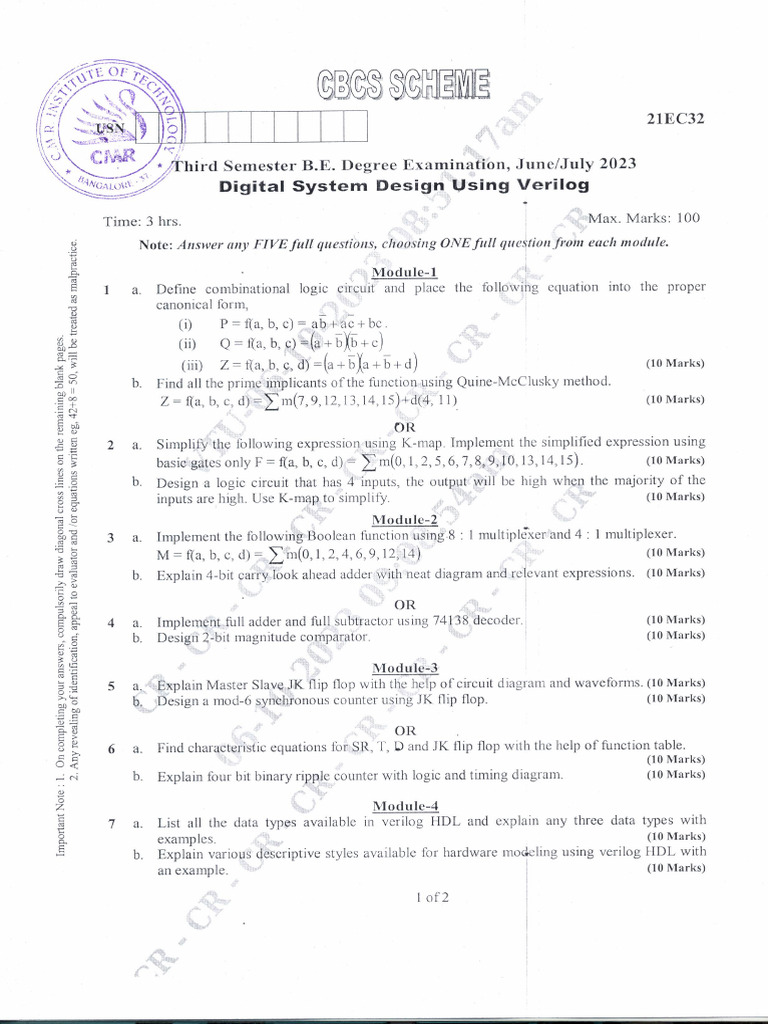 VTU Question Paper of BEC302 | PDF