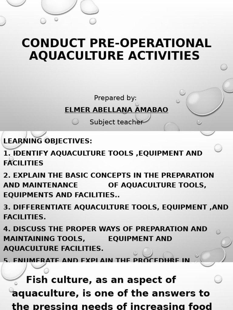 Pre-Operational Aquaculture Activities | PDF | Aquaculture | Fish And ...