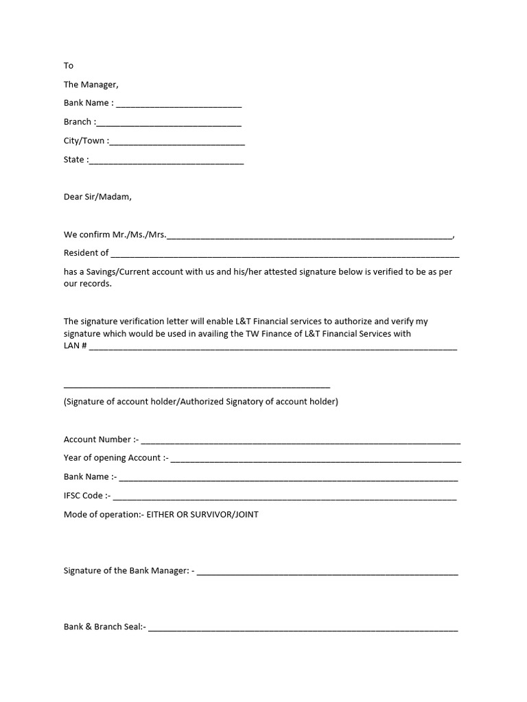 Bank Signature Verification Letter | PDF