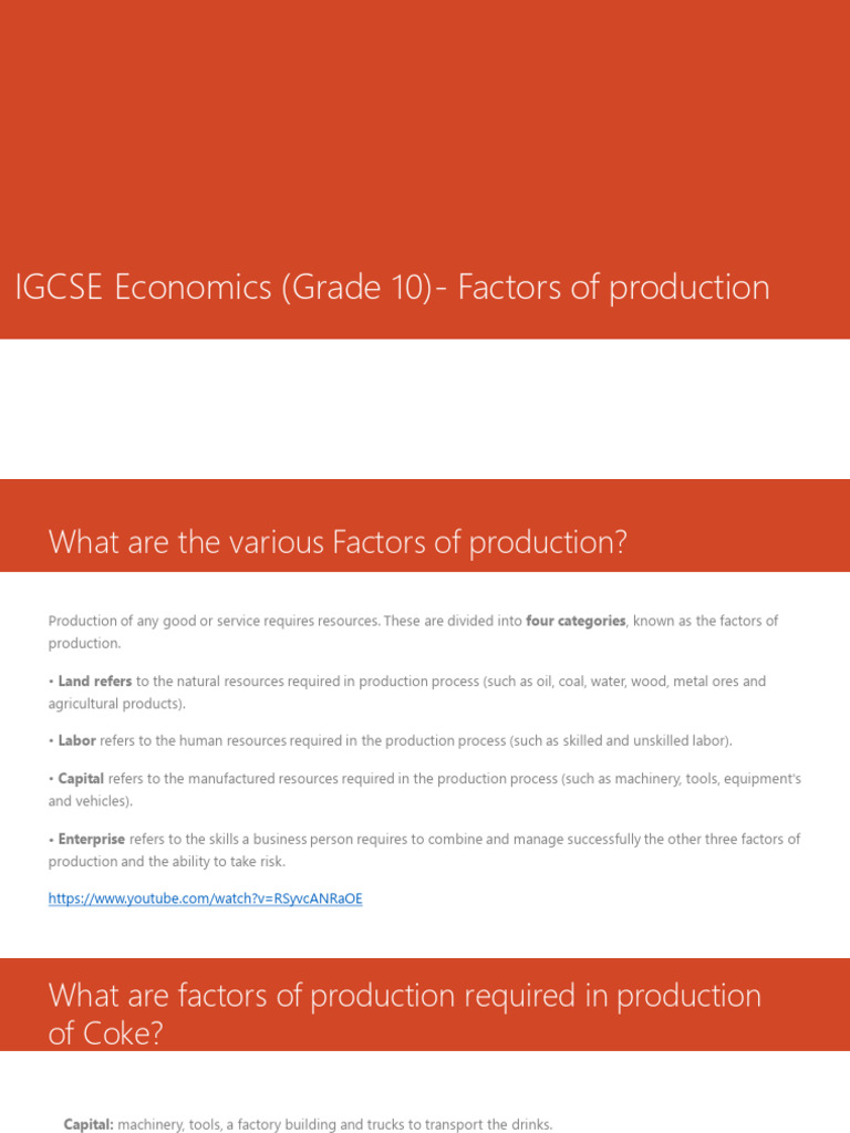 IGCSE Economics (Grade 10) - Factors of Production | PDF | Labour ...