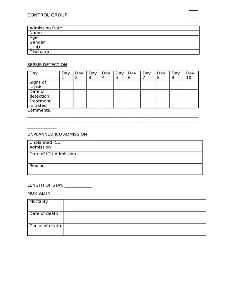 Pews Data Collection Proforma-Control Group | PDF