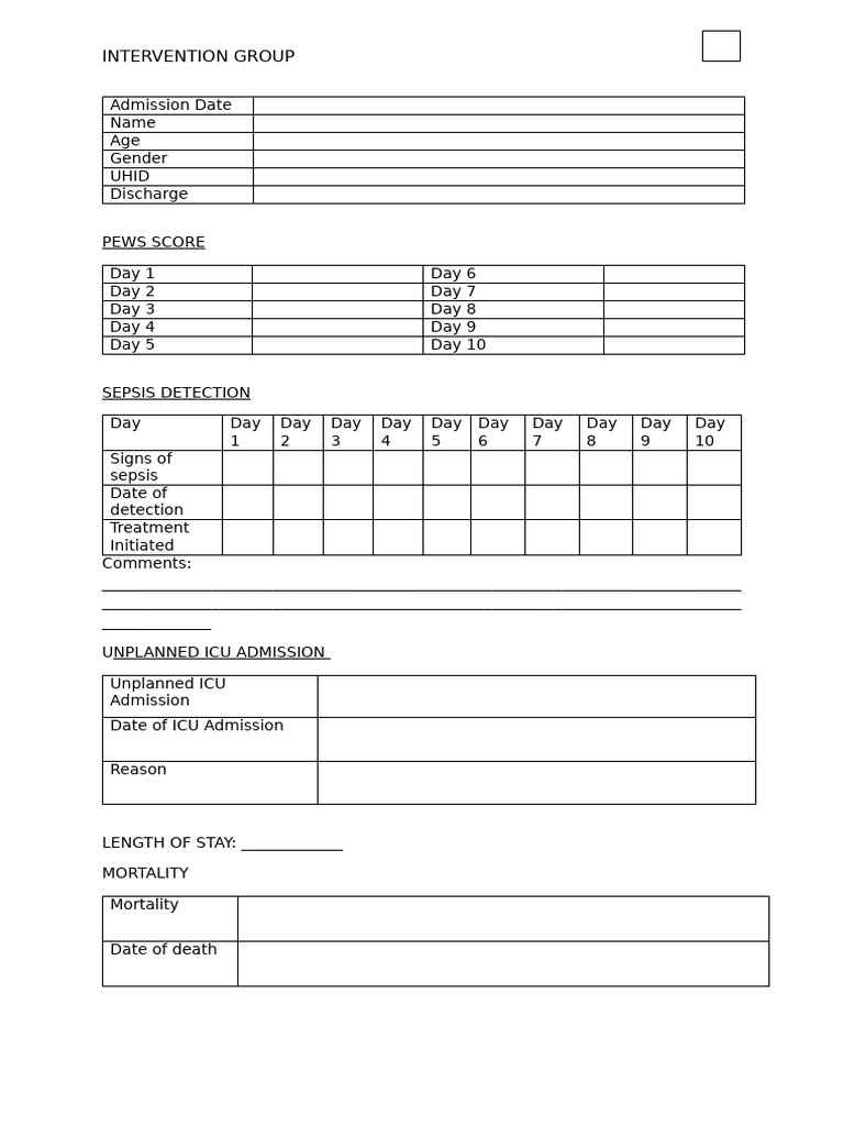 PEWS Data Collection Final-Intervention Group | PDF