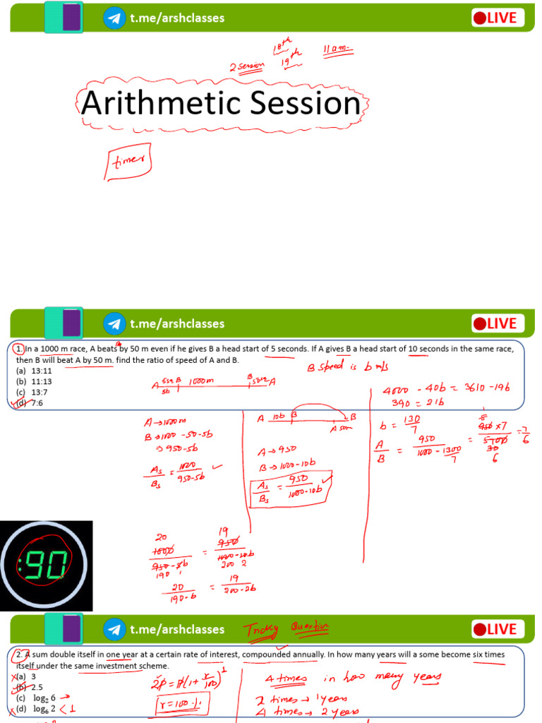 Arithmetic marathon (18 Nov) Solution | PDF | Speed | Interest