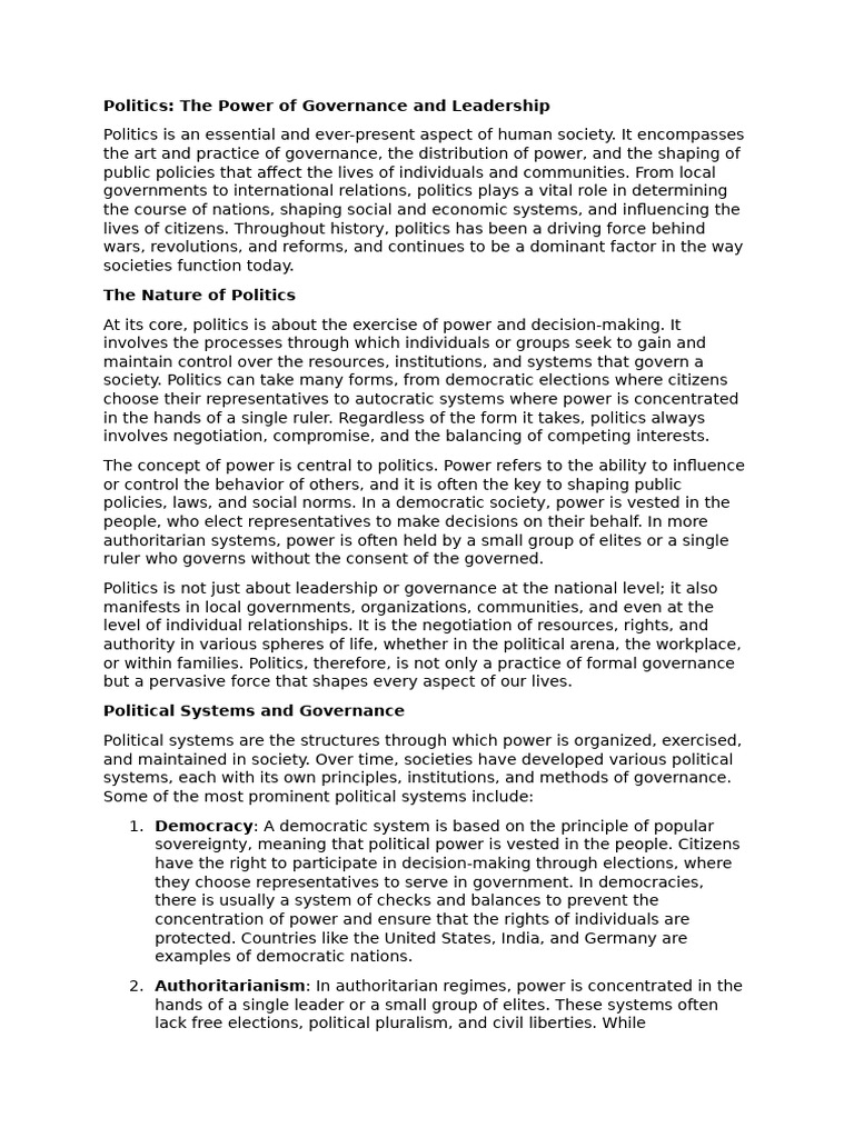 Politics | PDF | Democracy | Political Ideologies