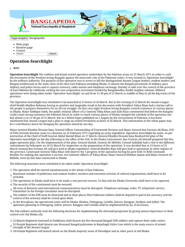 Operation Searchlight | PDF | Pakistan | Bangladesh