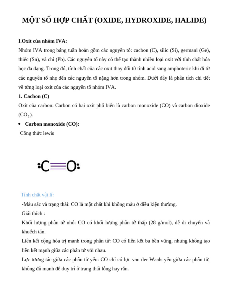 Một số hợp chất (Oxide, hydroxide, halide) 01 | PDF