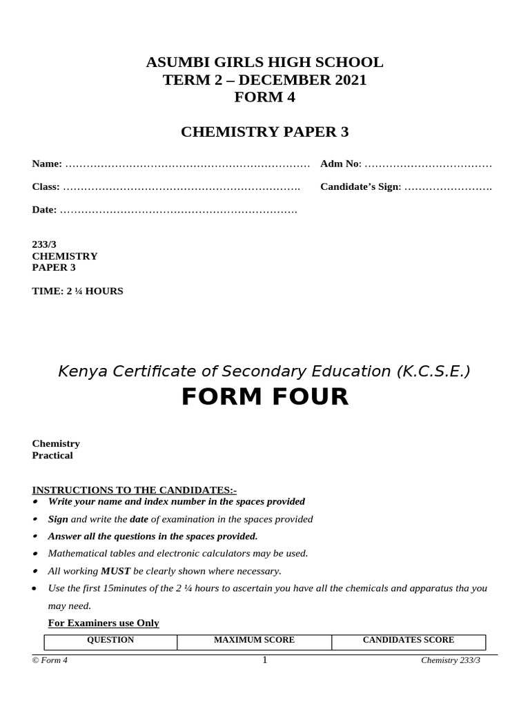 CHEMISTRY-PAPER-3-QP (1) | PDF | Titration | Chemistry
