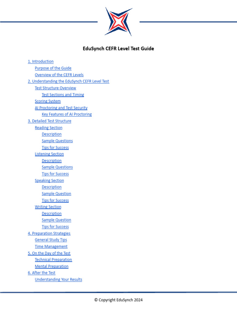 EduSynch CEFR Level Test Guide | PDF | Sustainability | Sustainable ...