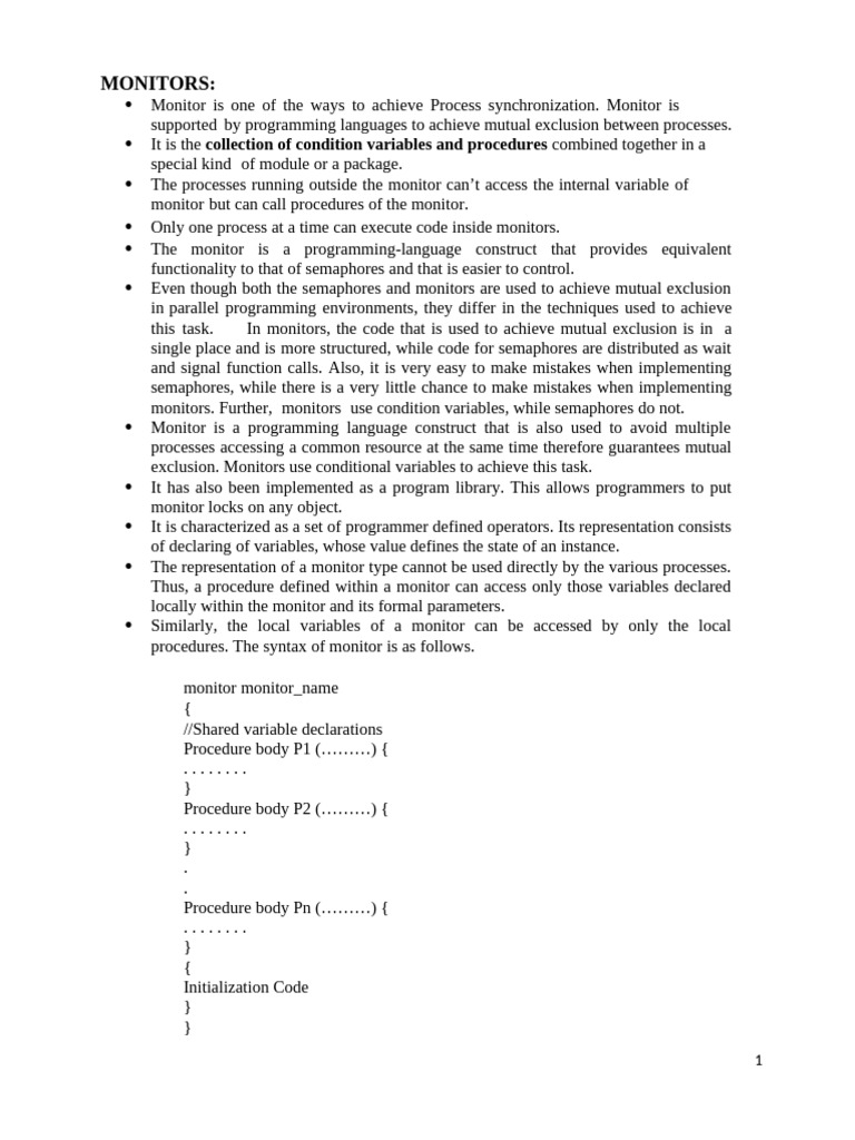 MONITORS | PDF | Variable (Computer Science) | Programming Language