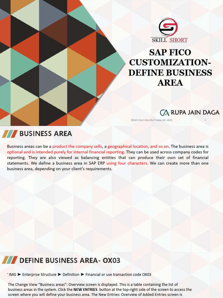 Define Business Area in SAP FICO | PDF