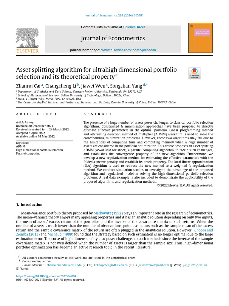 Asset Splitting Algorithm For Ultrahigh Dimensional Portfolio Selection and Its Theoretical ...