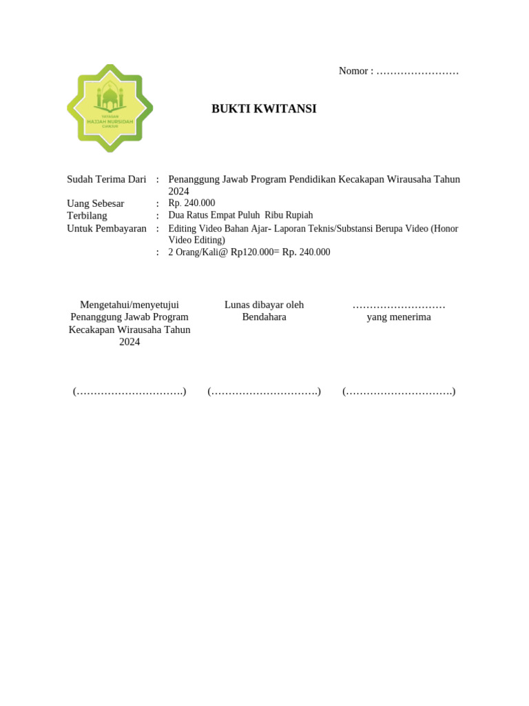 Kwitansi Rab Yayasan | PDF