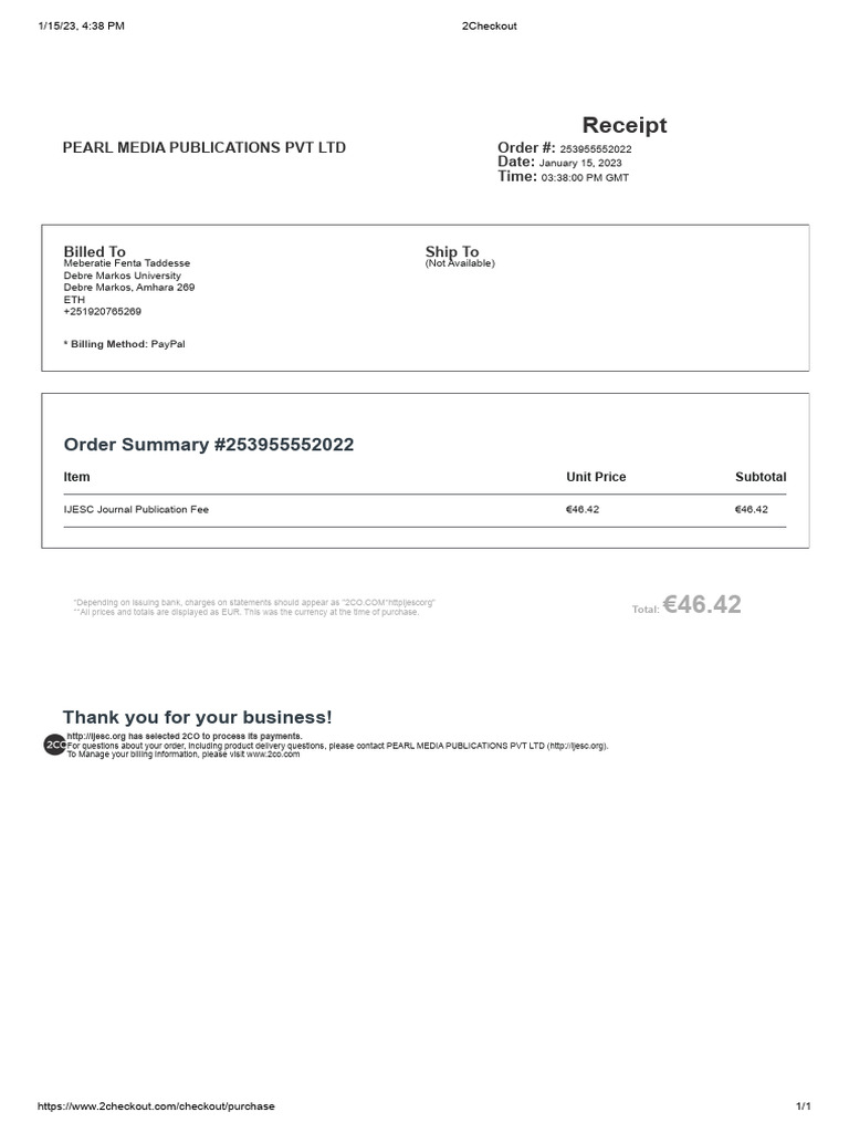 IJESC Journal Publication Receipt | PDF