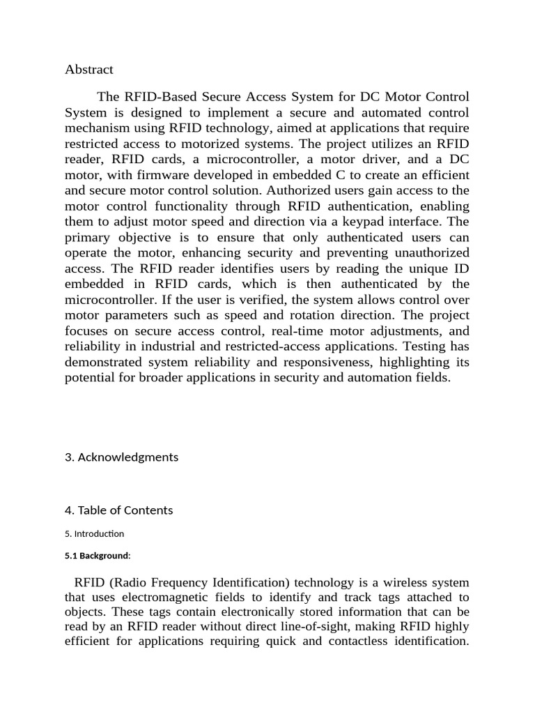 V1_REPORT-RFID Based Secure Access Control For DC Motor Operation | PDF | Radio Frequency ...
