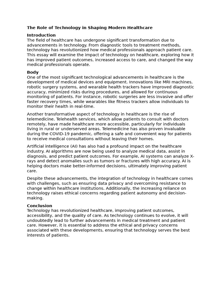 The Role of Technology in Shaping Modern Healthcare | PDF | Health Care ...
