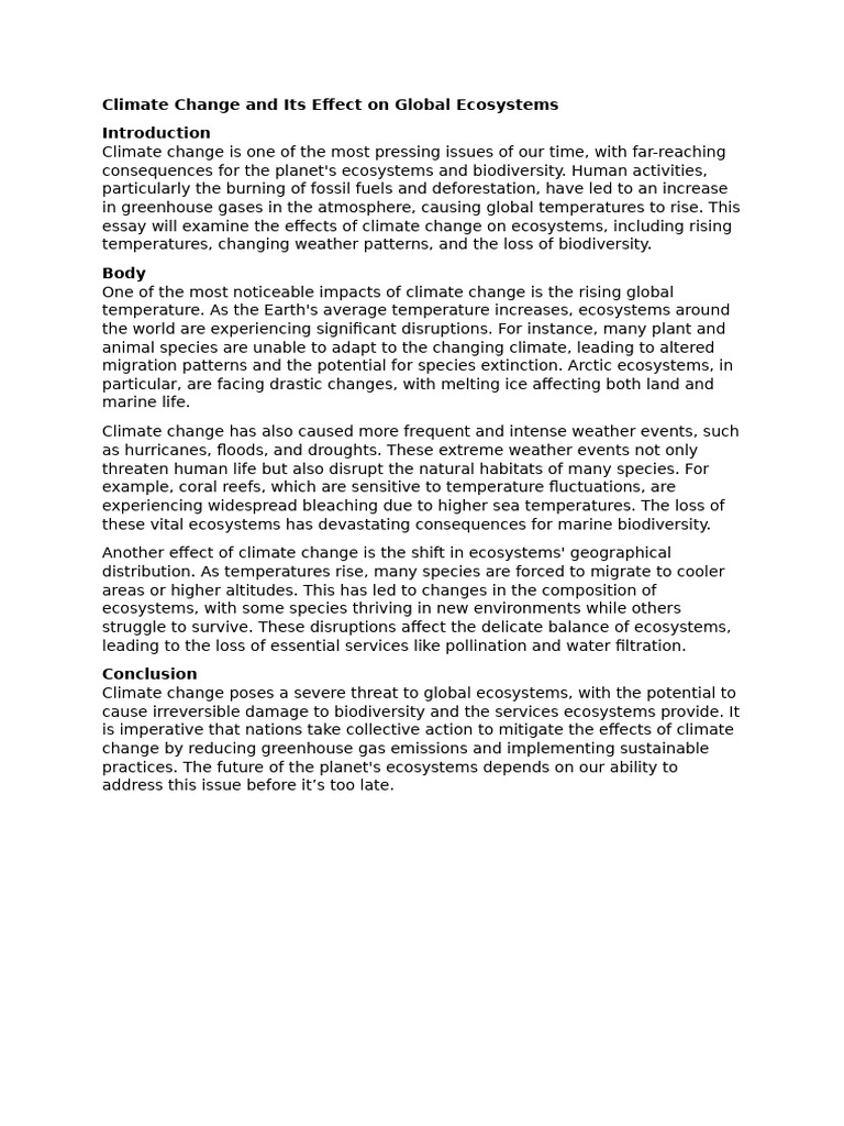 Climate Change and Its Effect On Global Ecosystems | PDF