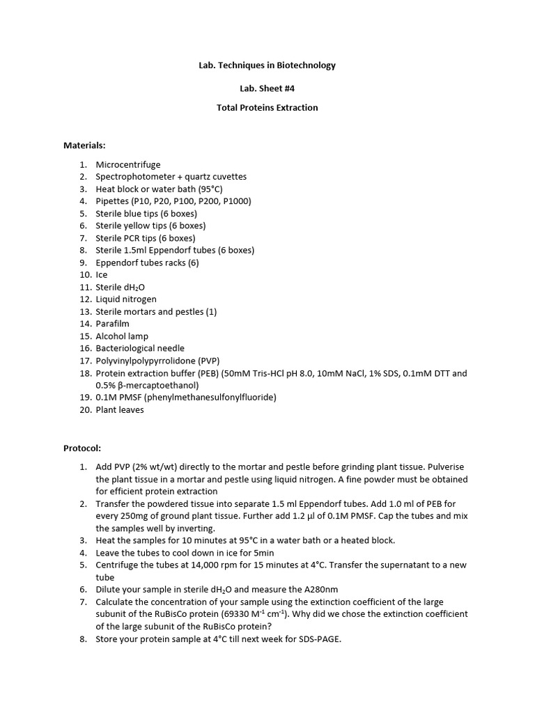 Lab4 Total Protein Extraction | PDF