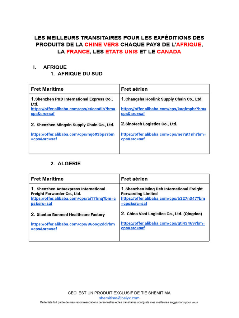 LES MEILLEURS TRANSITAIRES ALIBABA - Chine Vers Les Pays de Lafrique Et ...