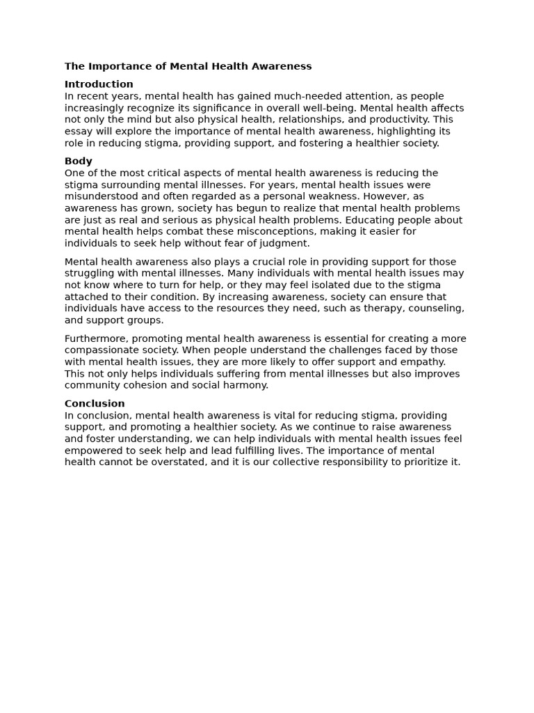 The Importance of Mental Health Awareness | PDF