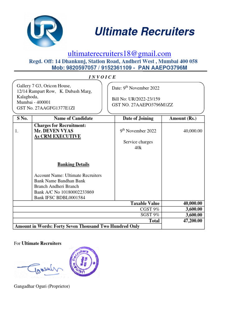 Ur - 159 Gallery7 Invoice For Deven Vyas | PDF