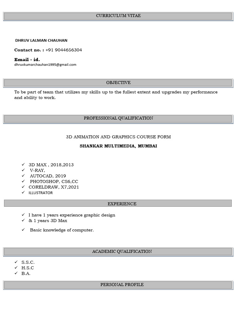 Dhruv Chauhan - 3D Animation & Graphics CV | PDF