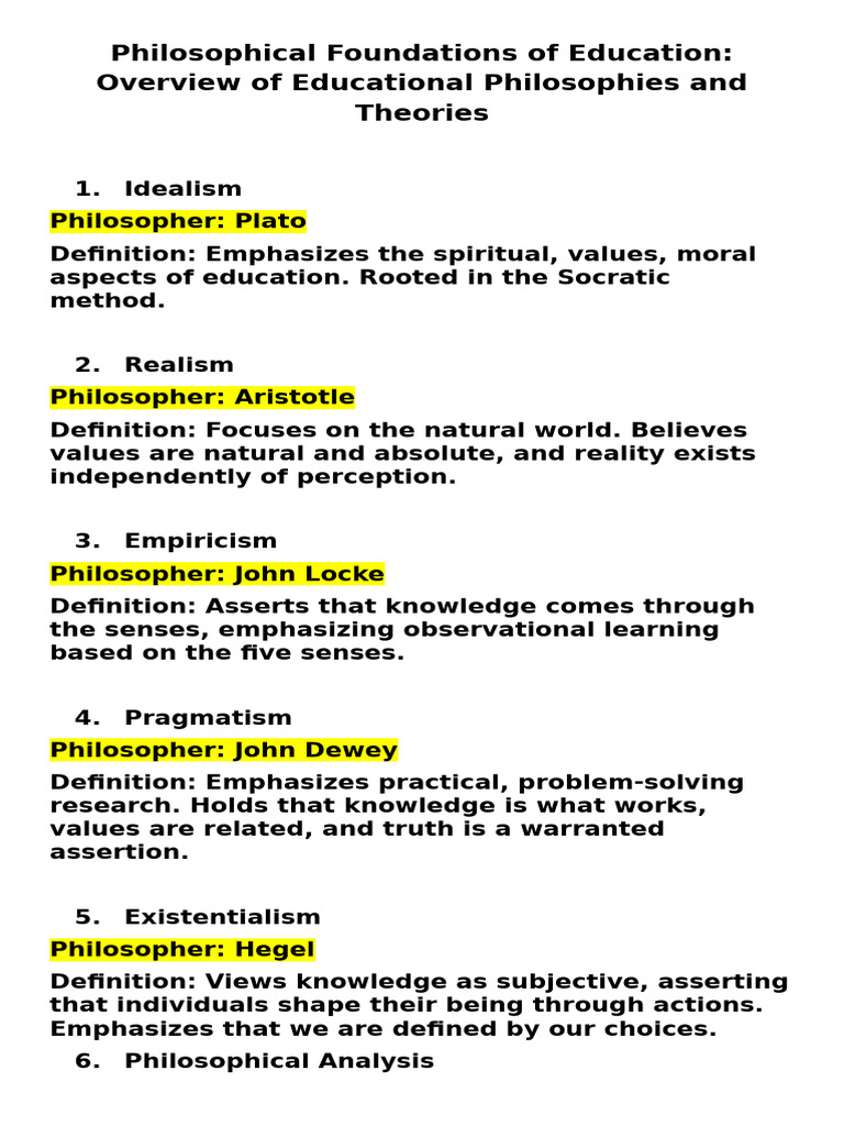 Philosophical Foundations of Education | PDF | Philosophy Of Education ...