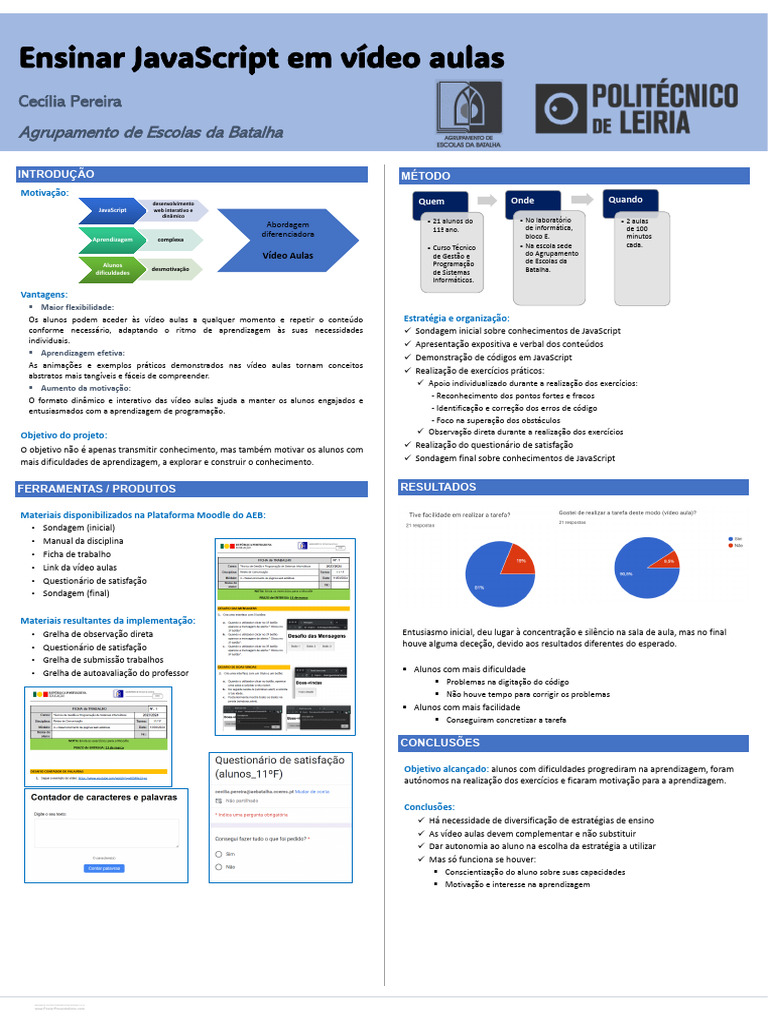 Tarefa7 - UMMCE_poster_CecíliaPereira | PDF | Aprendizado | Script Java