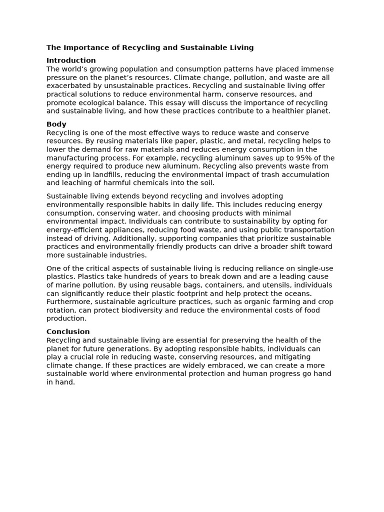 The Importance of Recycling and Sustainable Living | PDF ...