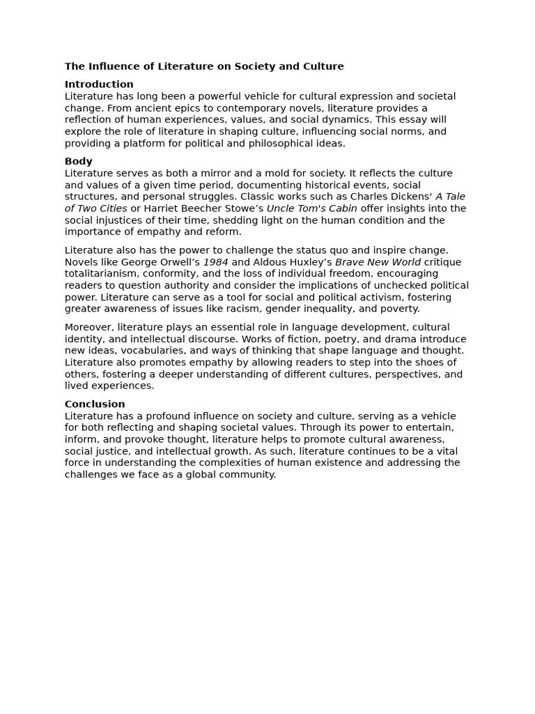 The Influence of Literature On Society and Culture | PDF