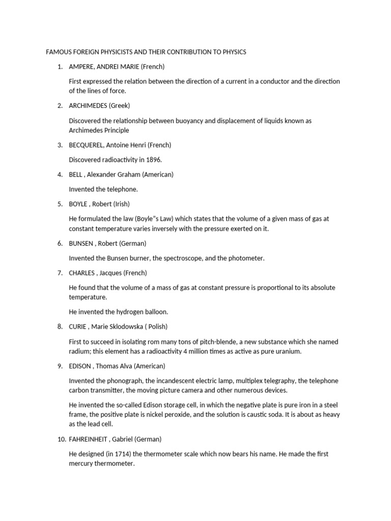 Global Contributions of Renowned Physicists | PDF | Light ...