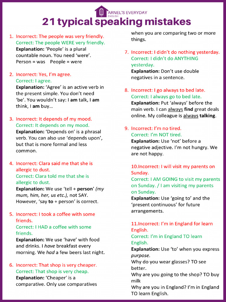 21 Typical Speaking Mistakes For Library | PDF