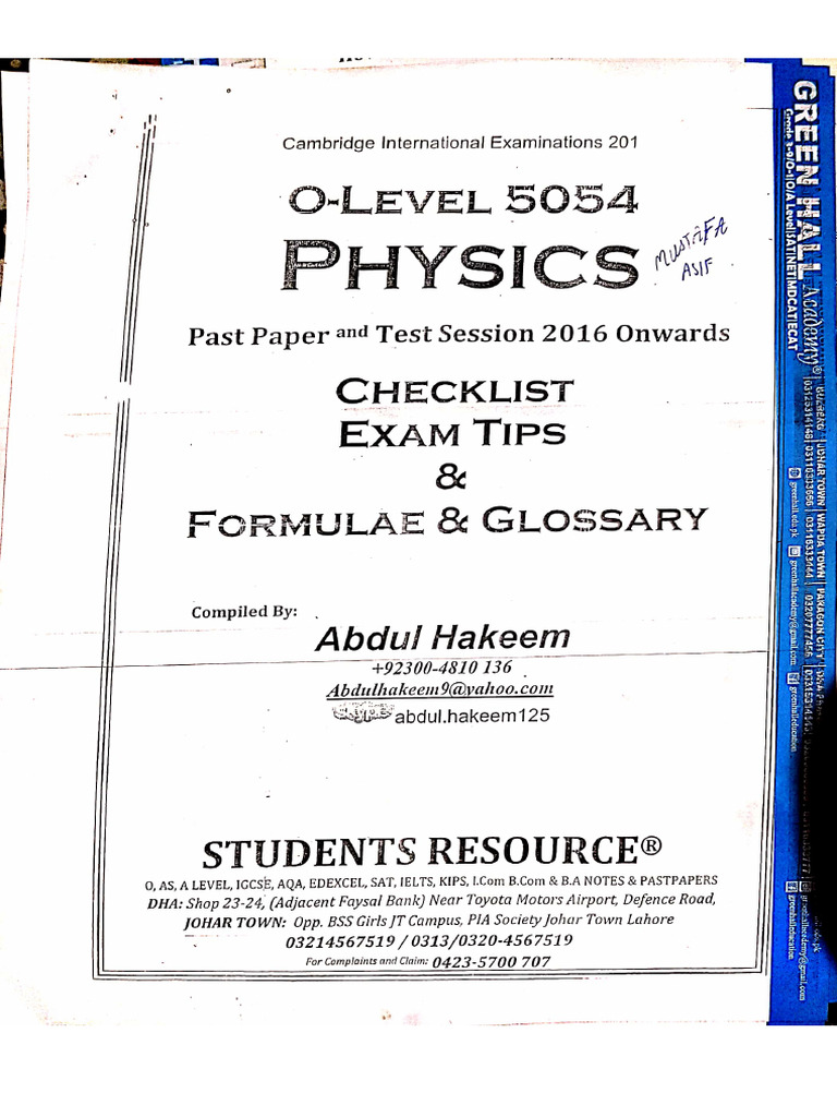 Physics Exam Tips, Formulae and Glossary 2 | PDF