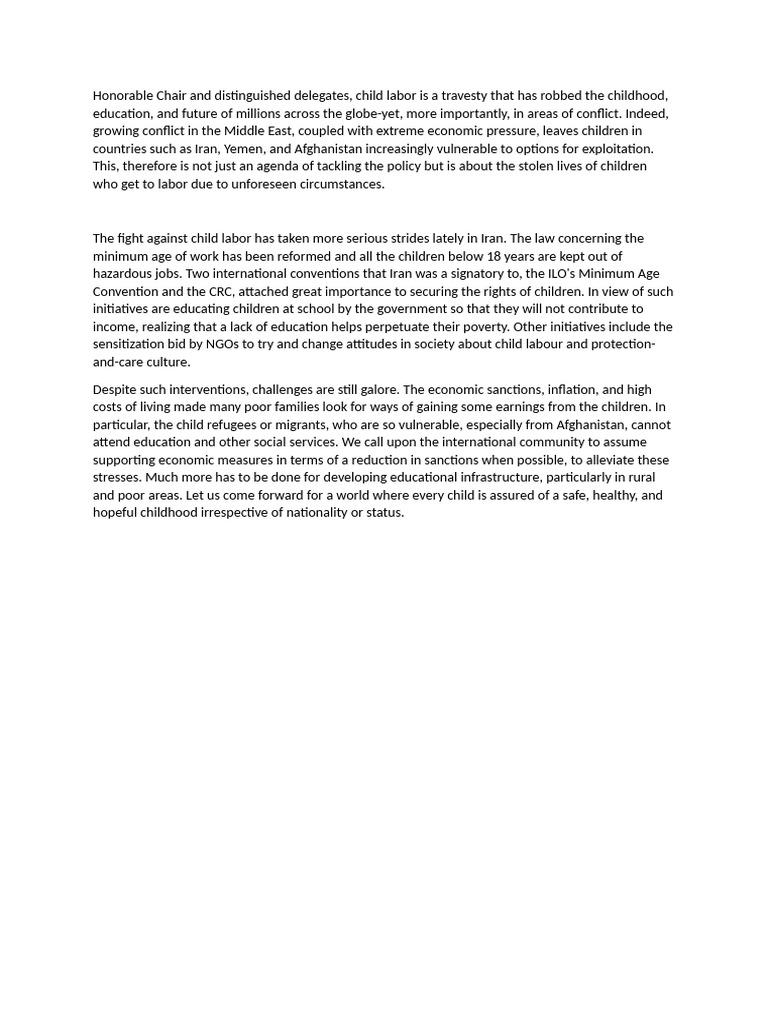 Honorable Chair and distinguished delegates | PDF