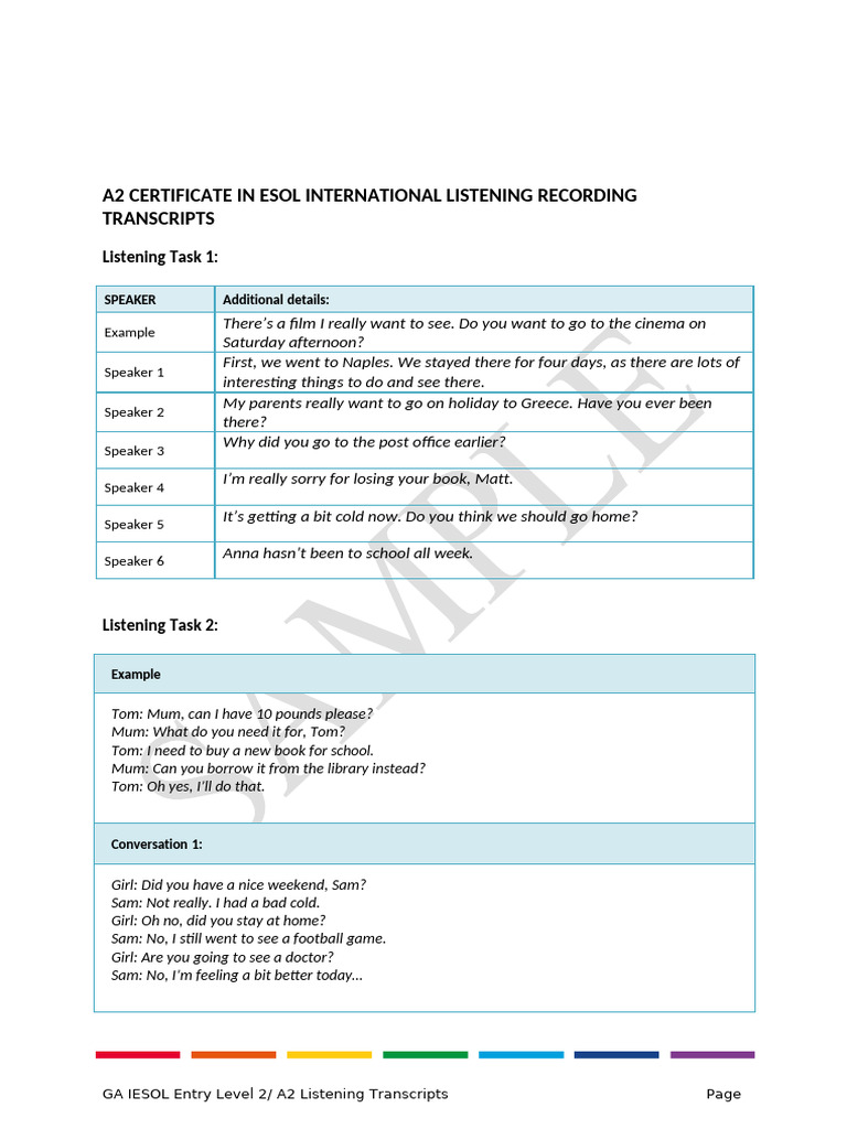 A2 ESOL Listening Transcripts | PDF