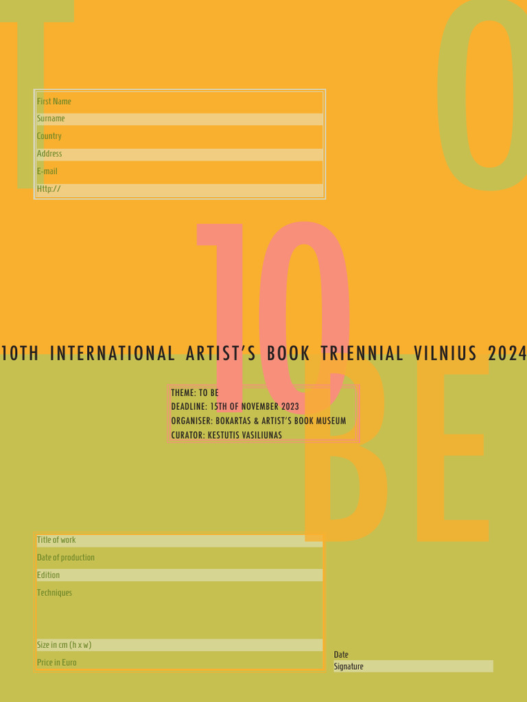 10T Artists Book Triennial Vilnius 2024 Entry Form | PDF