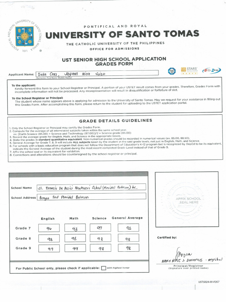Ust Grade Form | PDF