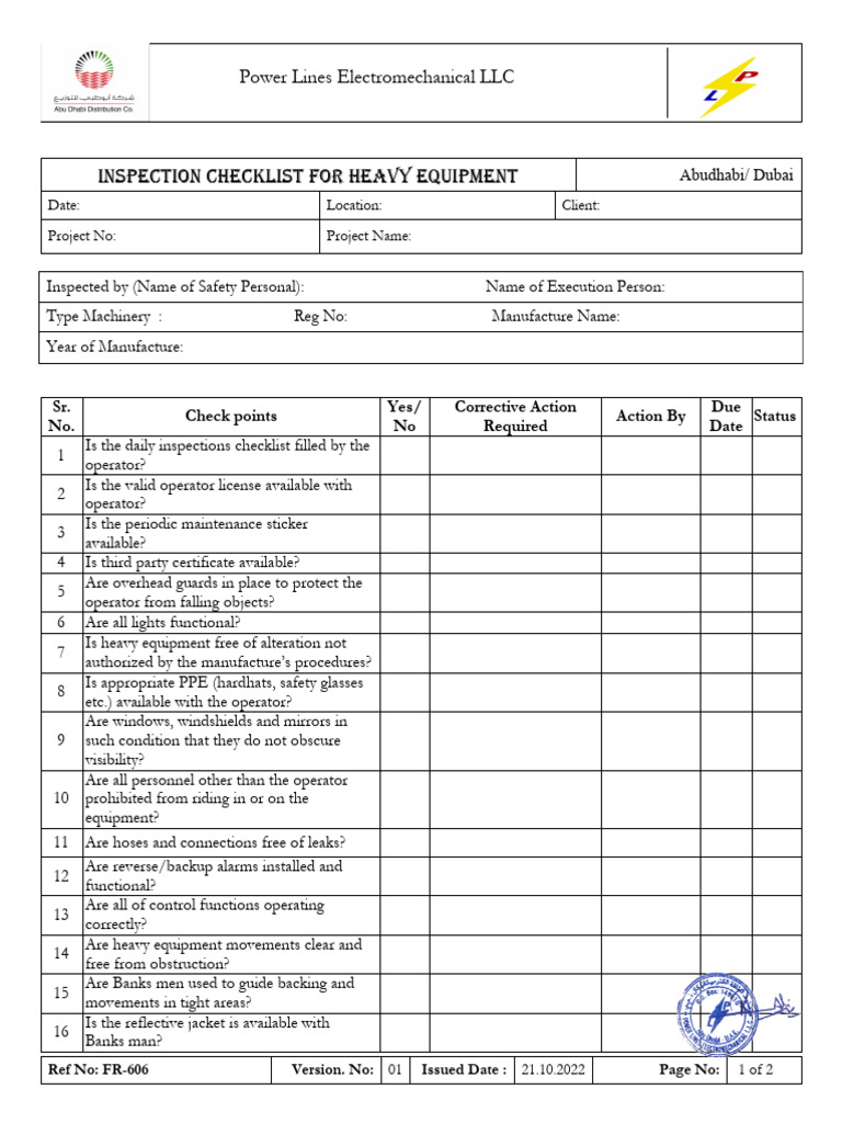 12 ADDC - Heavy Equipment Reporting Forms & Checklist | PDF