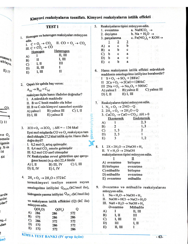 Kimyəvi Reaksiyaların Təsnifatı. İstilik Effekti. | PDF