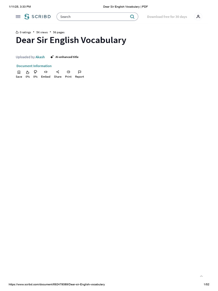 Dear Sir English Vocabulary Guide | PDF | Scribd | Software