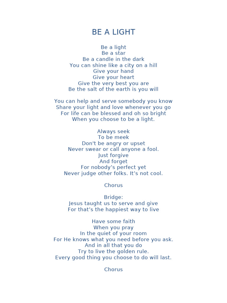 BE A LIGHT | PDF