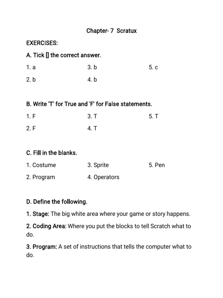 Scratux Exercises and Definitions Guide | PDF
