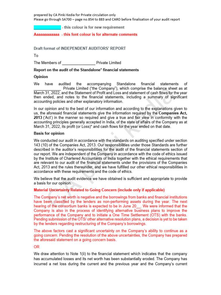 Audit Report Guidance for Auditors | PDF | Going Concern | Audit