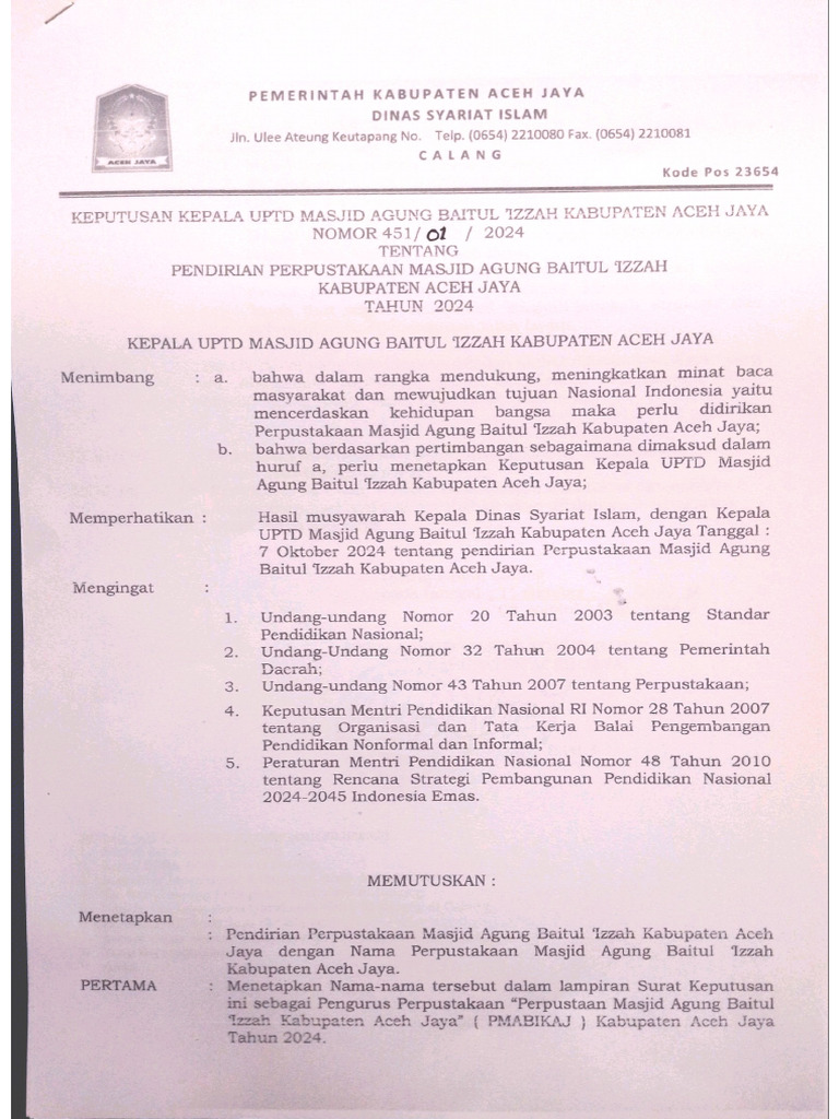 SK Petugas Perpustakaan MBI | PDF