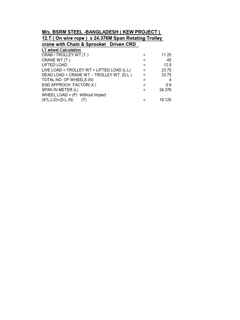 LT Wheel Load Calculation - Kew Proj. | PDF