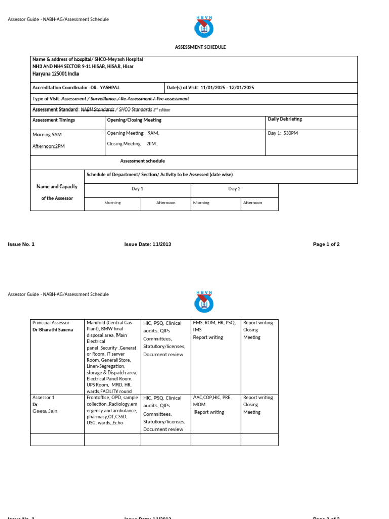 Assessment_Schedule (1) | PDF | Health Care